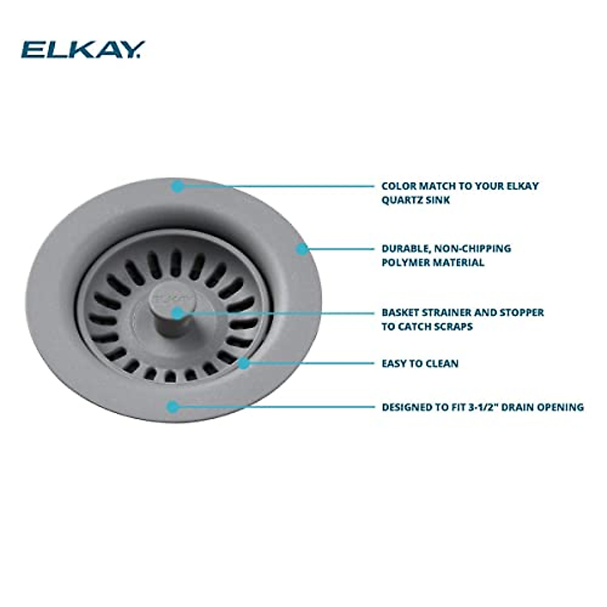 Elkay LKQS35BK Polymer Drain Fitting with Removable Basket Strainer and Rubber Stopper, Black
