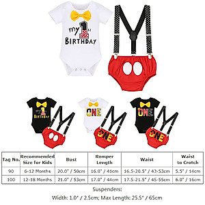 IBTOM CASTLE Baby Boys One Year Old Birthday Cake Smash Outfit Romper Bloomers Suspenders 3PCS Photo Props Funny First Birthday Clothes Set Black-My 1st Birthday 12-18 Months