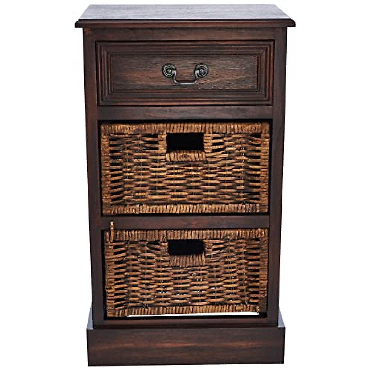 Deco 79 Wood 2 Baskets and 1 Drawer Storage Unit, 16" x 12" x 28", Maroon
