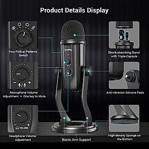 SmallRig U60 All Metal USB Microphone PC Streaming Microphone, Gaming Mic for PC,PS5 & Mac, 4 Pickup Patterns, Shock Mount and Adjustable Stand, Gain Control for Recording, Plug and Play, Black - 3466