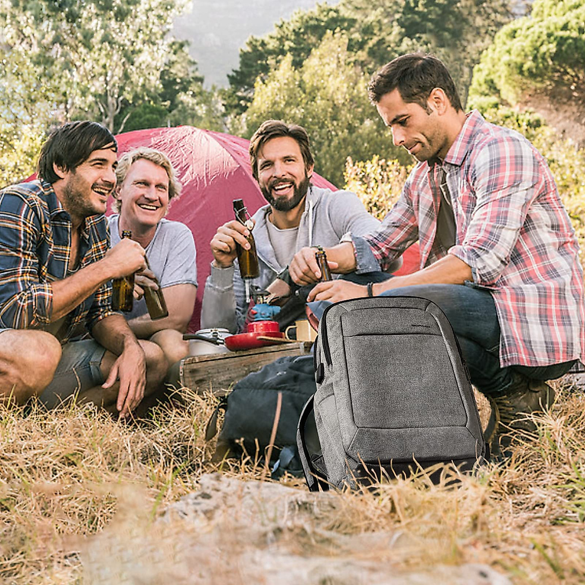 SLOTRA Laptop Backpack, 15.6 Inch Anti Theft Slim Laptop Backpack with USB Charging Port, Water Resistant Business Laptop Backpack for Men/Women, Durable College School Backpack Grey