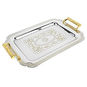 Cabilock Rectangular Serving Tray Serving Tray with Handles Nordic Serving Platter Stainless Steel Food Trays Stainless Steel Tea