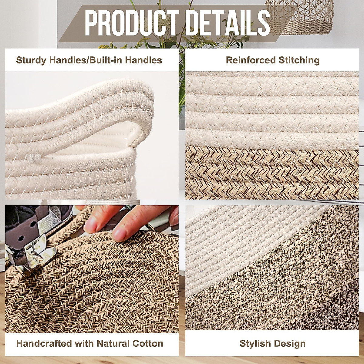 Ajiteogy XXXL Large Laundry Basket 21.7" x 21.7" x 13.8" Woven Blanket Basket 88L, Cotton Rope Storage Basket for Living Room,Toys, Towels, Pillows, Clothes