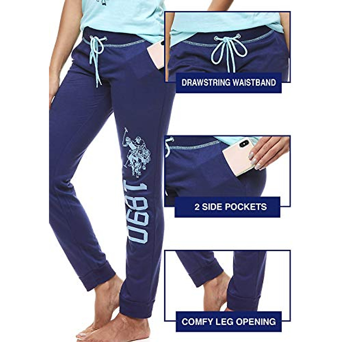 U.S. Polo Assn. Womens Pajama Set - Short Sleeve Shirt and Pajama Pants Sleepwear and Lounge Sets for Women (Mint W/Pockets, Large)