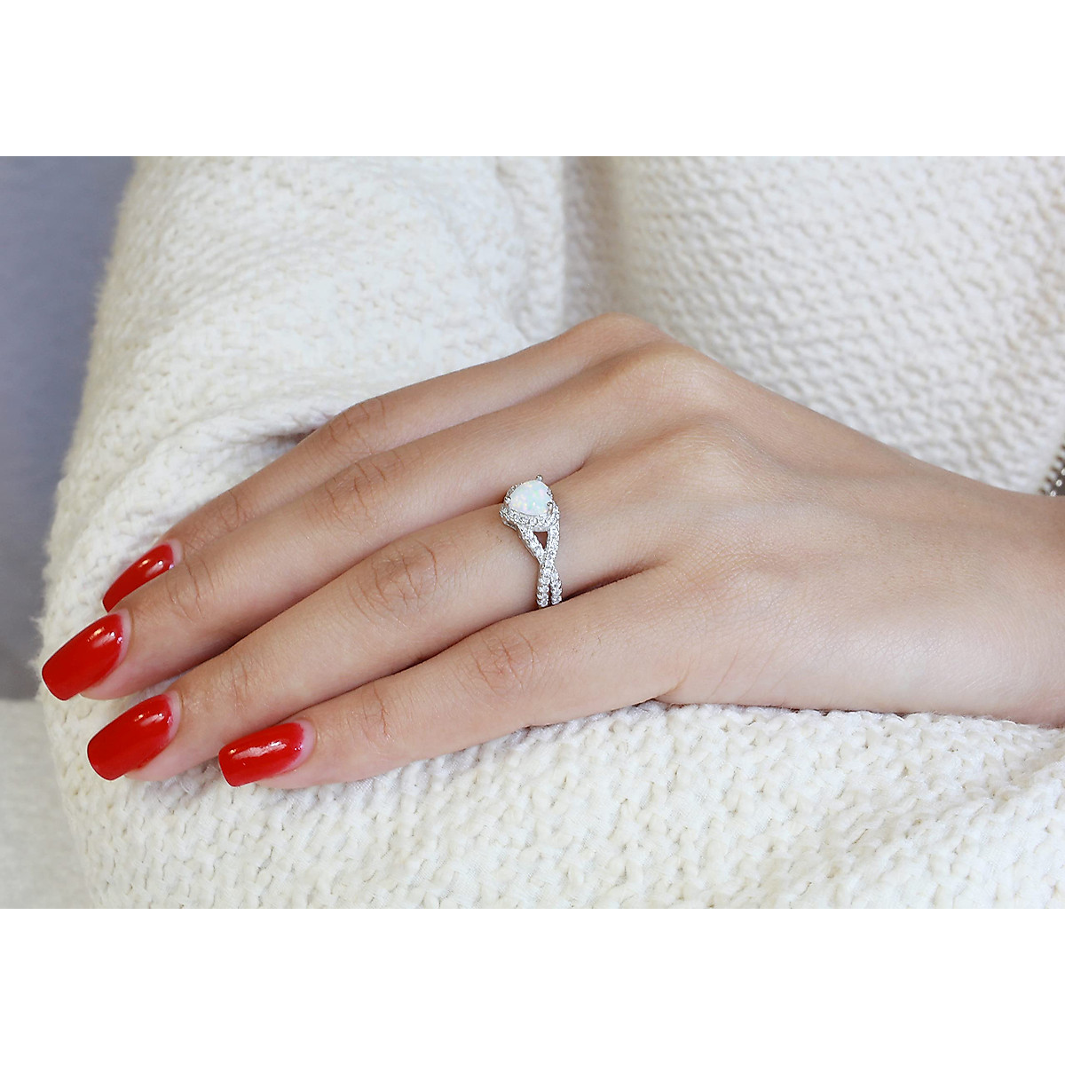 CloseoutWarehouse White Simulated Opal Cubic Zirconia Heart Swirl Design Ring Sterling Silver Size 11