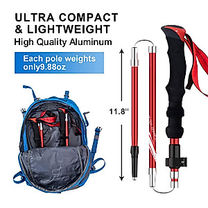 BISINNA Collapsible Trekking Hiking Poles- 2 Pack Folding Aluminum Walking Sticks with Quick Lock System 4 Season Accessories,Telescopic, Adjustable, Lightweight for Men Women