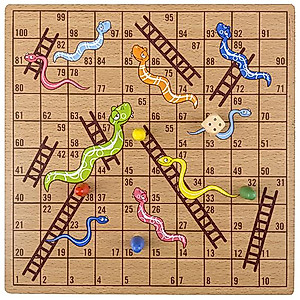 The Dreidel Company Classic Wooden Board Games, Great for Prizes, 10" (10" Wooden Snakes & Ladders)
