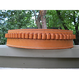 Western Cartridge Gun Belt - 22 Caliber with Deluxe Cross Draw Tooled Holster Combo - Leather - Natural (Natural, 40")