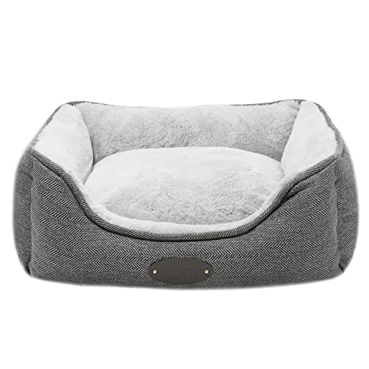 DEBANG HOME Dog Bed for Small Dogs,Calming Dog Beds,Cat Bed,Anxiety Comfy Durable Pet Beds with Reversible&Washable Cushion,Square Dog Bed in Grey Color