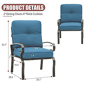 Incbruce Metal Outdoor Dining Chairs Patio Chairs Set of 2, Wrought Iron Chair Steel Frame Restaurant Chair, All-Weather Garden Seating Chair with Arms and Seat Cushions (Peacock Blue)
