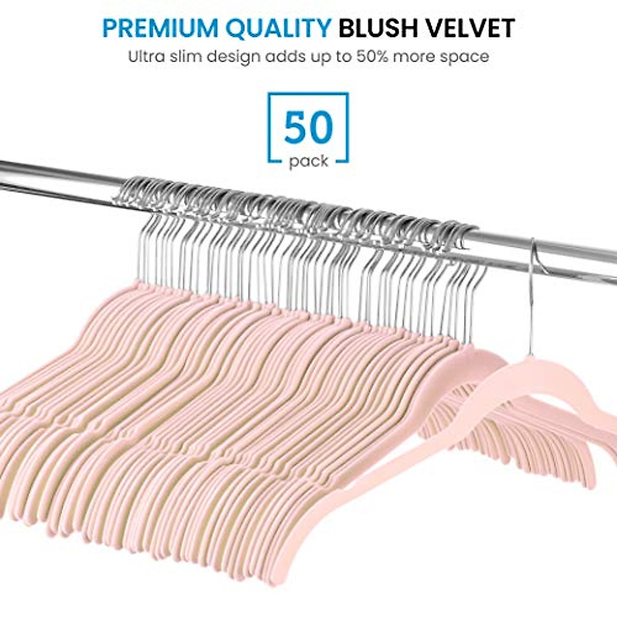 Premium Velvet Shirt Hangers (50 Pack) Non Slip Clothes Hangers, Ultra Slim Hangers Gain 50% Closet Space, 360° Swivel Hook, Clothes Hangers for Tops, Dress Shirts, Blouses, Strappy Dresses, Delicates