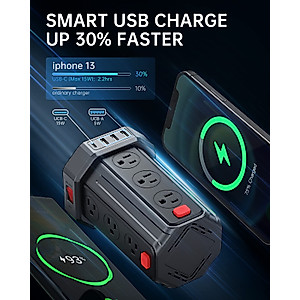 Power Strip Surge Protector, 10 Ft Extension Cord with 12 AC Multiple Outlets 4 USB (1 USB C), SMALLRT Power Tower Desktop Charging Station, Home Dorm Room Office Essentials, Desk Accessories Black