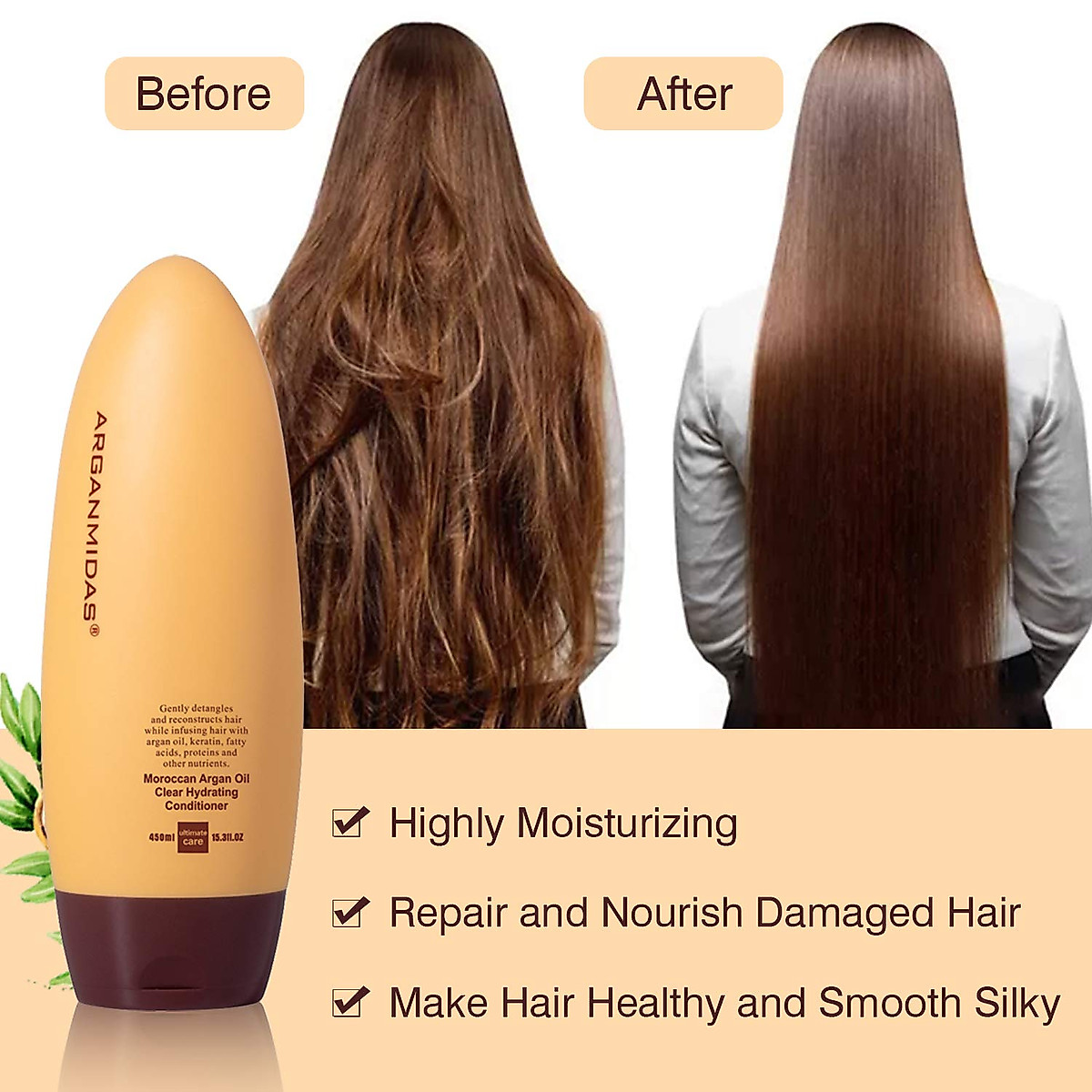 ARGANMIDAS Hair Conditioner, 15.3 Fl Oz Sulfate-Free Conditioner Intensely Smooth and Clear Hydrating Hair Conditioner, Argan Oil Daily Moisture Deep Conditioner for Color Treated Hair, Effectively Repair Dry Damaged and Frizzy Hair