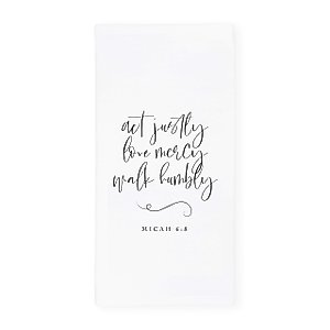 The Cotton & Canvas Co. Act Justly Love Mercy Walk Humbly, Micah 6:8 Scripture, Bible, Religious, Soft and Absorbent Tea Towel, Flour Sack Towel and Dish Cloth