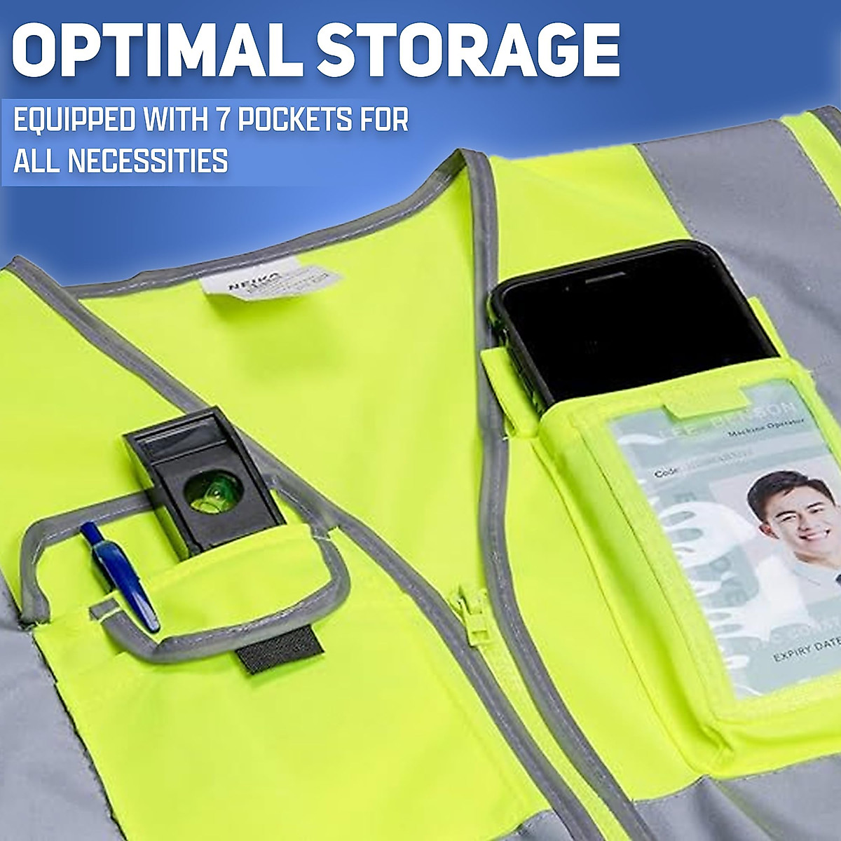 Neiko 53993A Medium Ultra Reflective Safety Vest with Reflective Stripes & Zipper, Visibility Strips on Neon Yellow for Emergency, Safety Vest for Men and Women, Adult Safety Vest