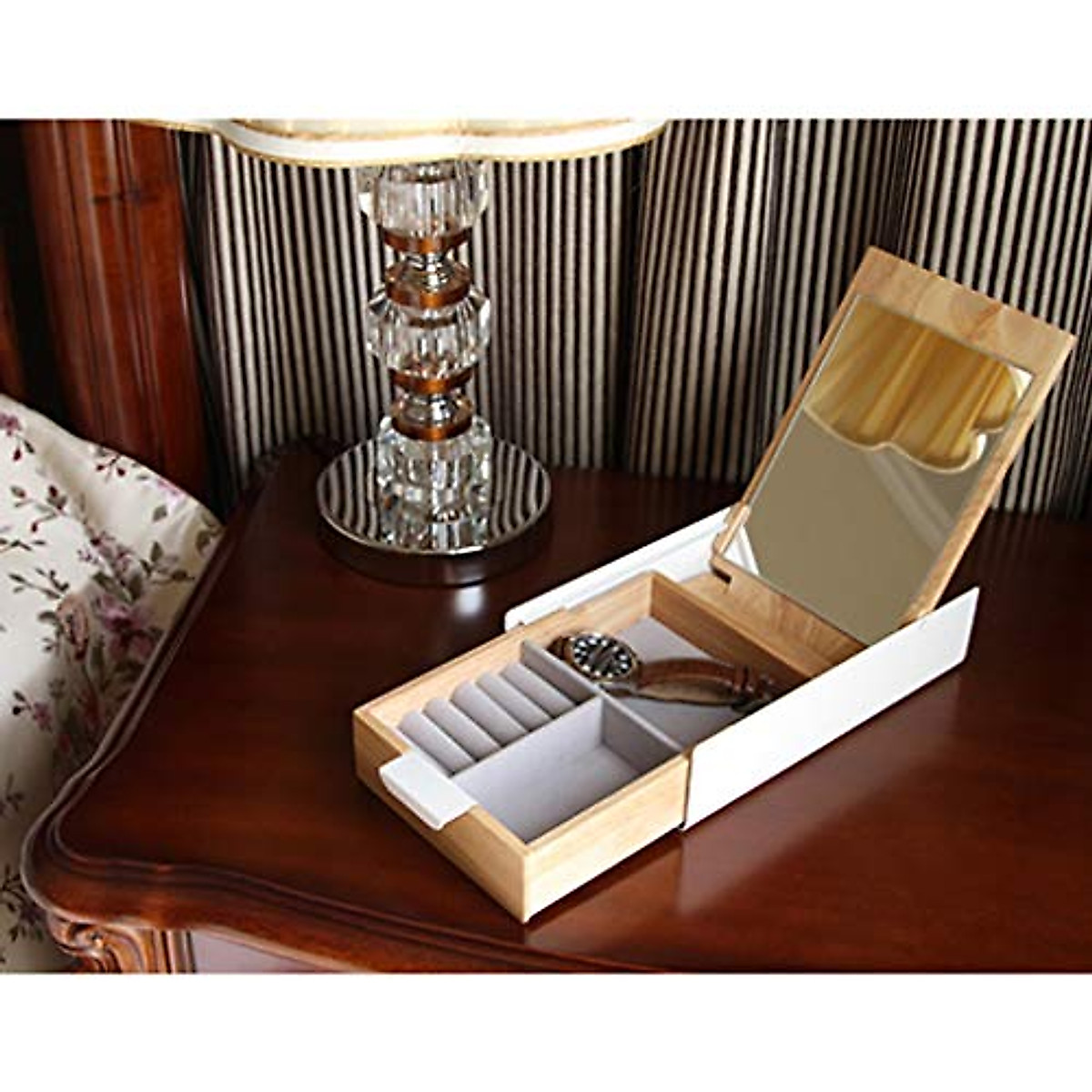 BBSJ Trinket Storage Box with Slide Top Design Team Jewel Case Cabinet Armoire Ring Necklacel Gift Storage Box Organizer