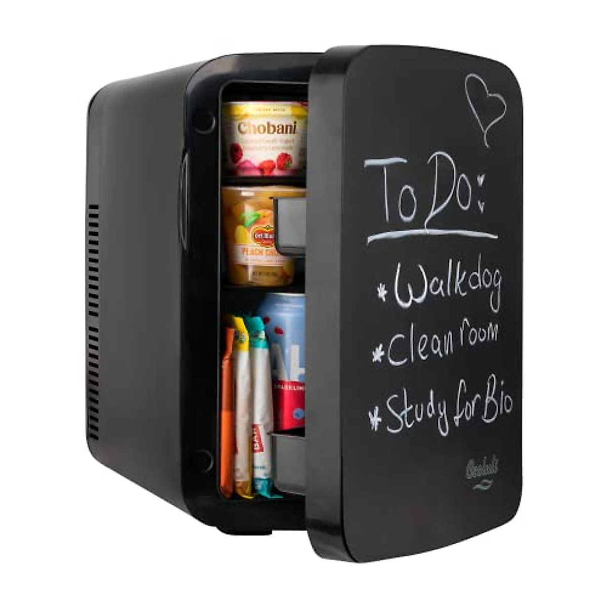 Cooluli Vibe Mini Fridge for Bedroom - With Cool Front Magnetic Blackboard - 15L Portable Small Refrigerator for Travel, Car & Office Desk - Plug In Cooler & Warmer for Food, Drinks & Skincare (Black)