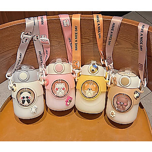 JHTPSLR Large Kawaii Capsule Water Bottle with Straw and Strap 28oz Cute Panda Figurines Water Bottle for Kids Teen Girls School Sports Portable Water Bottle with Handle Leakproof Lid (White Panda)