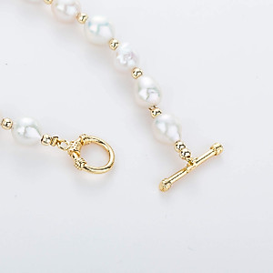 KVLmoze Pearl Bracelet 6mm Handpicked Pearl Chain 18k Gold Plated Delicate Vintage Y2k Jewelry Gifts for Mom Women Girls