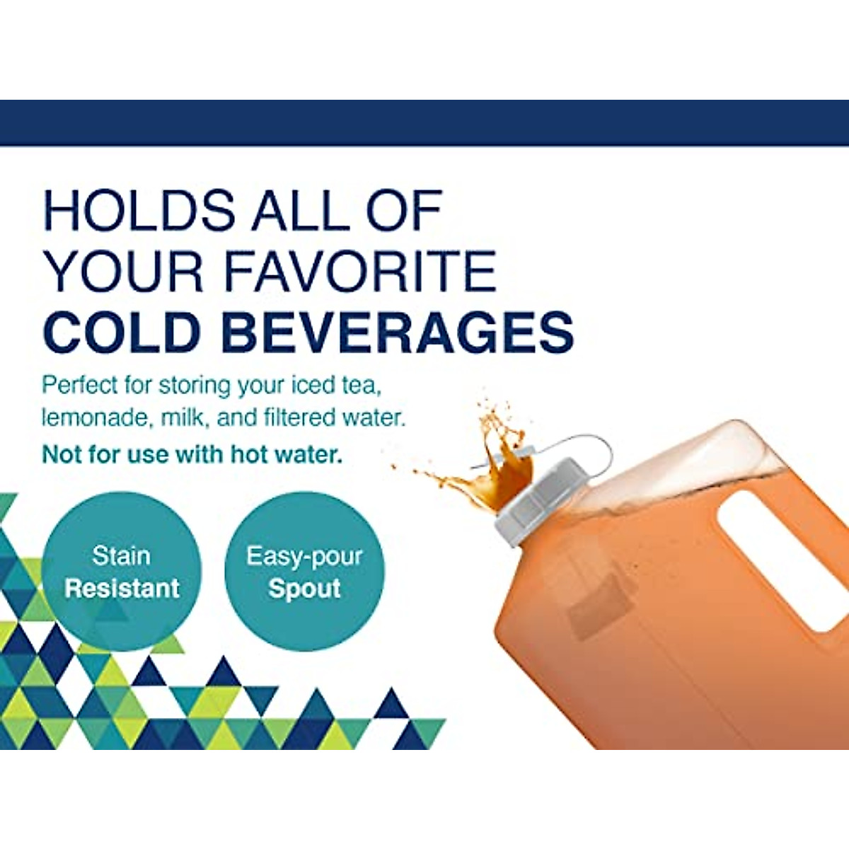 Arrow 1 Gallon Plastic Jug for Cold Drinks - Refrigerator Bottle with Cap, Easy-Pour Spout and Graduated Markings - Made in USA, BPA Free Plastic - Ideal for Water, Iced Tea, Juice, Milk