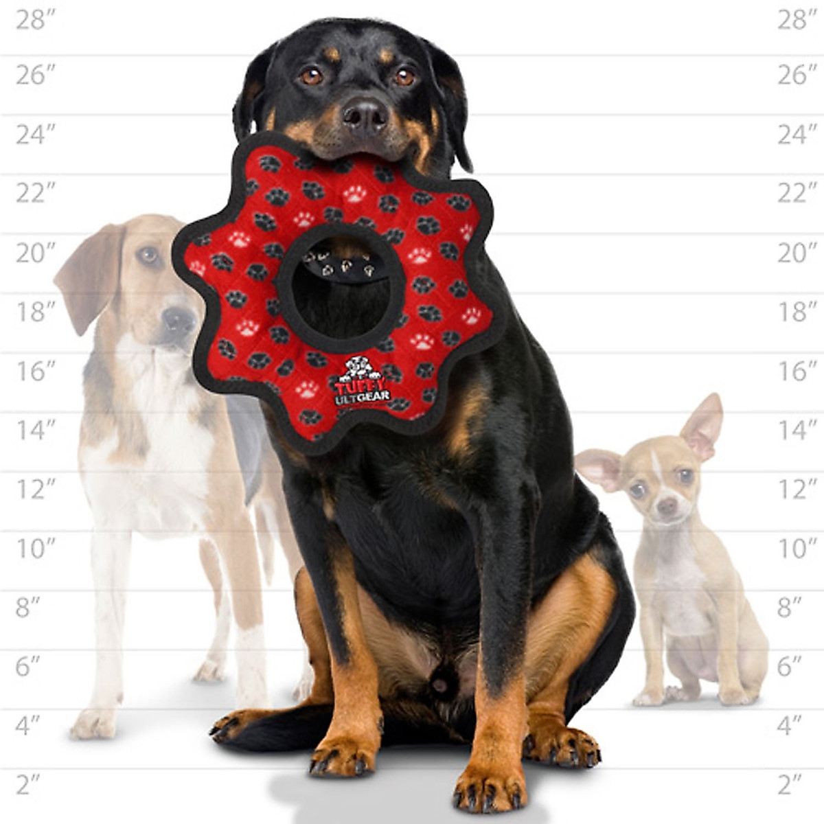 TUFFY- World's Tuffest Soft Dog Toy- Ultimate Gear Ring - Red Paw-Squeakers - Multiple Layers. Made Durable, Strong & Tough.Interactive Play (Tug,Toss & Fetch).Machine Washable & Floats.