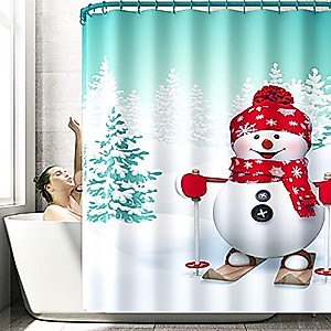 NEWSUYAA 4PCS Christmas Bathroom Decorations Sets Shower Curtain Toilet Seat Cover Rugs Sets Xmas Santa Claus Pine Tree Snowman Gnome Bathtub Decor (A3)