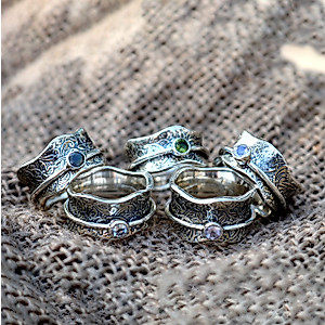 ENERGY STONE Balance and Beauty with Semi-precious Stone Sterling Silver Meditation Spinner Ring (USA88S Rose Quartz, 11)