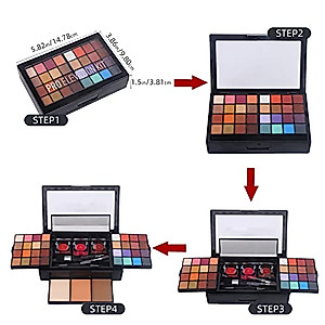 All in One Makeup Set for Women Full Kit, Includes 32 Colors Makeup Kit Eyeshadow Palette, 3 Solid Lip Gloss, 5 Pro Makeup Brushes, 3 Highlighter & Contour, 1 Make Up Mirror, Ideal Makeup Palette Gift Set for Women Girls Teens