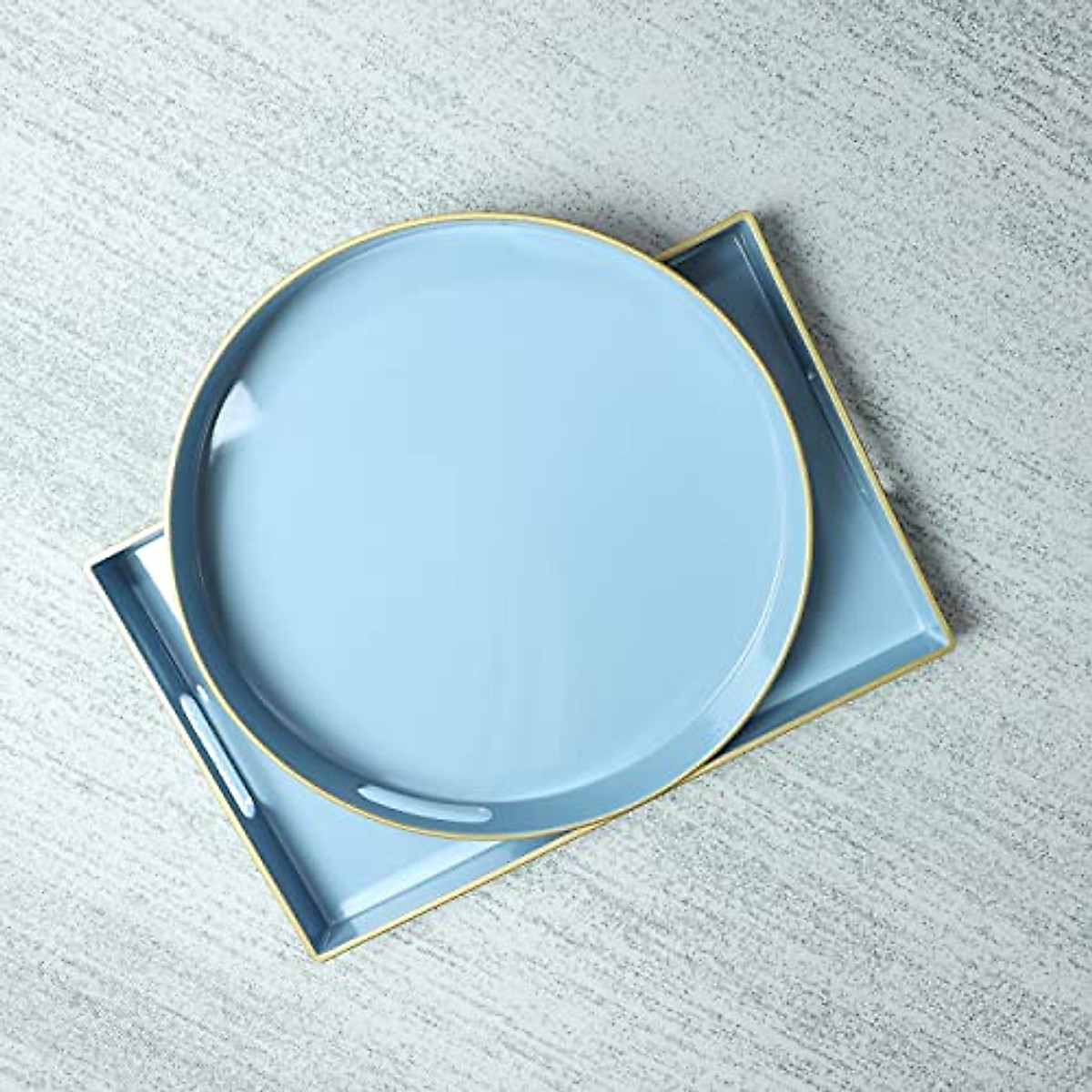Spsyrine Round Blue Decorative Tray, 13" Plastic Serving Table Tray with Handles for Breakfast, Round Modern Ottoman Tray for Coffee Table, Bathroom, Kitchen, Living Room