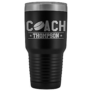Personalized Hockey Coach Tumbler Cup With Coach Name - Customized Hockey Coach Gift - Custom Hockey Coach Travel Mug - Black