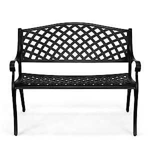 VINGLI 40.5" Outdoor Bench Patio Garden Bench, Anti- Rust Cast Aluminum Patio Bench Front Porch Bench for Yard Lawn Entryway Deck, Black