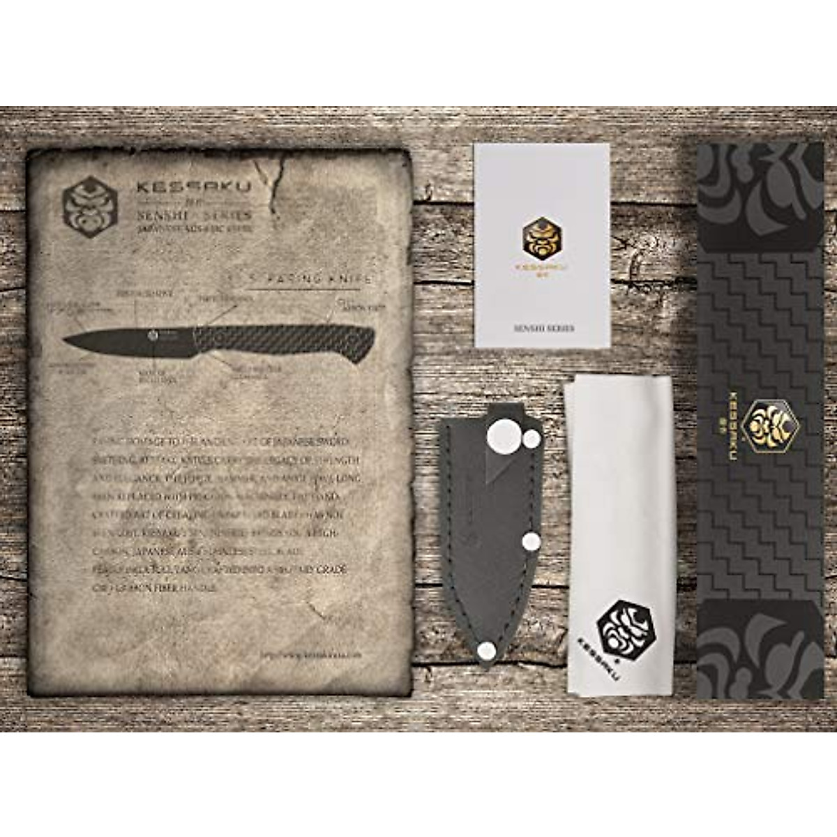 KESSAKU 3.5-Inch Paring Knife - Senshi Series - Forged Japanese AUS-8 High Carbon Stainless Steel - Carbon Fiber G10 Handle with Sheath