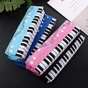 Oxford Cloth Pencil Case,Single Layer Musical Pencil Cases, Square Single Layer Music Notes Piano Keyboard Pencil Case(black)