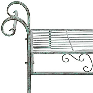 SAFAVIEH Outdoor Collection Noreen Victorian Scroll Antique Dark Green Wrought Iron 3-Tier Shelf