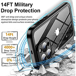 Temdan for iPhone 14 Pro Max Case Waterproof,Built-in 9H Tempered Glass Screen Protector [IP68 Underwater][14FT Military Dropproof][Dustproof][Real 360] Full Body Shockproof Phone Case-Black/Clear