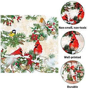 100pcs Christmas Cardinal Guest Napkins 3 Ply Disposable Paper Pack Red Cardinal Bird Paper Luncheon Dinner Hand Napkins Cardinals Birthday Party Decor Bird Party Supplies