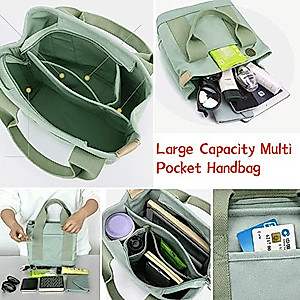 PIPLYKI Japanese Handmade Large Capacity Multi Pocket Handbag,Waterproof Canvas Tote Bag for Women,for Work Travel (Khaki)
