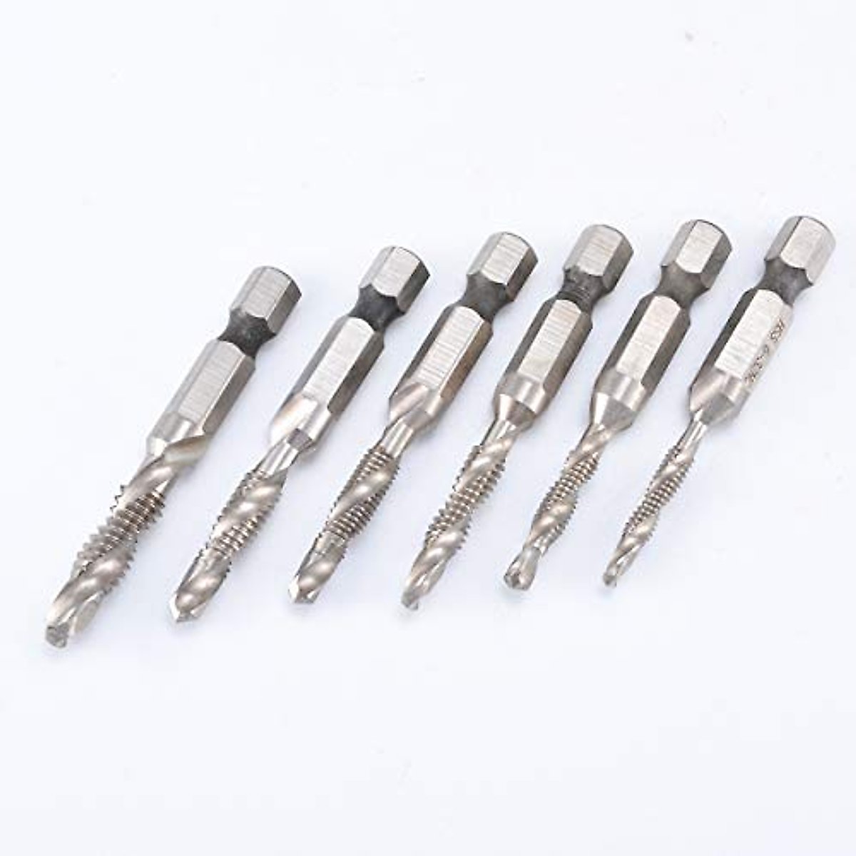 HOHXEN 6Pcs Drill Tap Combination Bit Set HSS Deburr Countersink Bit 1/4 Hex Shank Tool Kit