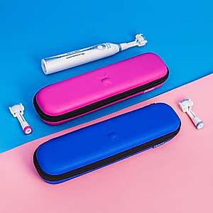 Triple Bristle Sonic Toothbrush Travel Case | Portable, Breathable & Hard Protection for Traveling, Camping, Office or Purse | Mesh Pocket for Accessories | BLUE