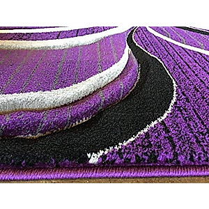 Modern Purple,Black & Grey Door Mat Contemporary Area Rug Swirl Contempo 344 (2 Feet X 3 Feet 4 inch)
