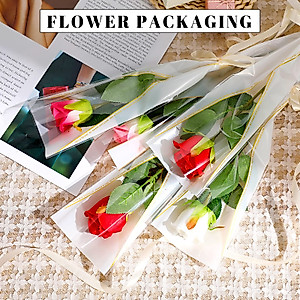 150 Pcs Single Rose Packaging Bags Flower Bouquet Wrapping Bags Bulk Single Rose Sleeve Single Flower Sleeves Floral Sleeve Bag with 2 Ribbon for Valentine's Day Mother's Day Wedding Supplies, White