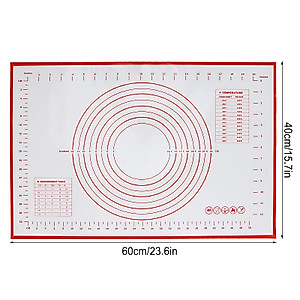 Silicone Measurement Pastry Mat, Reusable Non Stick Baking Mat with Inch CM Measurement for Dough Rolling Fondant Pizza Cookies Making, Large Pie Crust Mat, 23.6x15.7 Inch(Red)