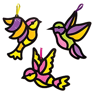 Baker Ross AW299 Bird Stained Glass Decorations - Pack of 6, Spring Themed Craft Kits for Kids to Decorate and Display