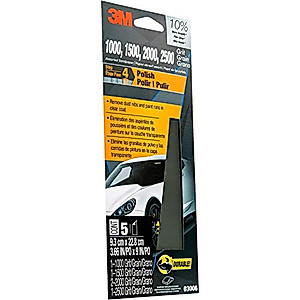 3M Wetordry Sandpaper, 03006, Assorted Grits (1000, 1500, 2000, 2500), 3 2/3 in x 9 in, 5 sheets total per pack