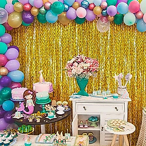 Glitter Foil Gold Foil Fringe Curtains Party Decorations ，Birthday Party Wedding and Festival Decorations， Girl Princess Bachelorette Euphoria Theme Party Decorations - 3 Packs (Golden Yellow)