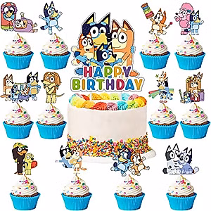 LIT-DAWN 25PCS Blue Dog Cake Cupcake Topper Decorations Cartoon Dog Happy Birthday Party Supplies for Kids Party Favors