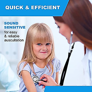 Primacare DS-9298 Black Medical Clock Stethoscope with Analog Watch, 22" Tubing Convertible Regular Sprague Rappaport Stethoscopes, First Aid Emergency Essential Kits with Headset