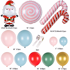 Christmas Balloon Garland Arch Kit, 140Pcs Christmas Balloons with Cane Candy Foil Balloons for Christmas Party Decorations Xmas New Year Birthday Party Supplies