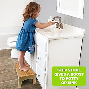Growing Up Green Bamboo Bathroom Step Stool for Kids Using The Toilet and Sink - Kids Step Stool, Potty Training, Non-Slip, Bathroom, Kitchen, Lightweight