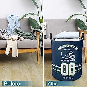 Laundry Hamper Merchandise for Football Accessories, Personalized Game Day Laundry Basket Keepsake with Name Number, Storage Basket for Bathroom Living Room, Gifts for Men Woman Fans Famliy